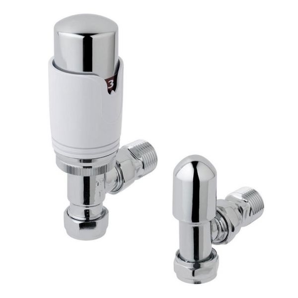 Eastbrook White and Chrome Angled TRV Radiator Valves - 12.047
