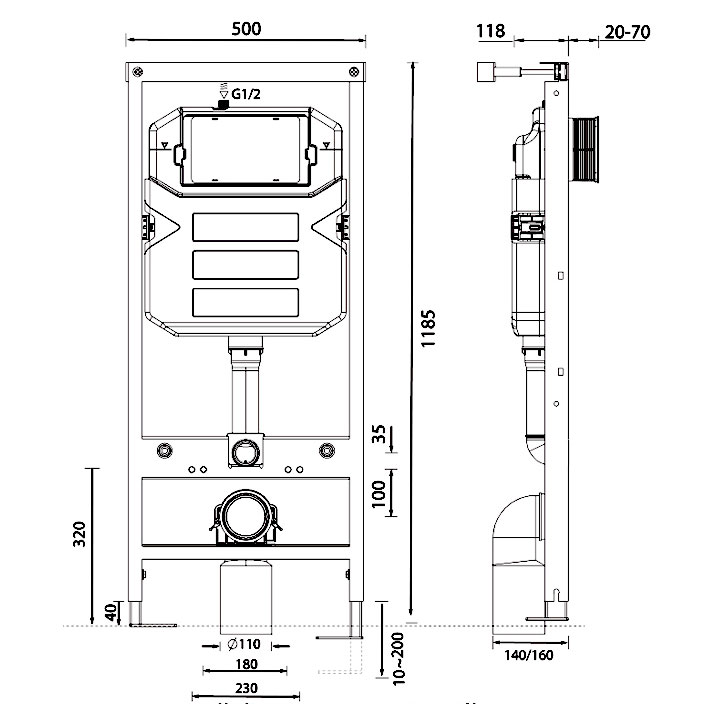 Abacus Wall Mounted WC Frame and Dual Flush Cistern 1180mm - EPWC-05-2005