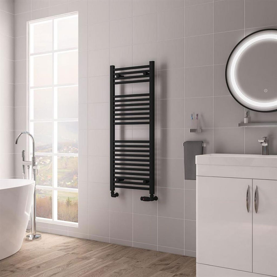 Eastbrook Biava Hidden Vent 1118 x 450 Straight Matt Black Towel Rail ...