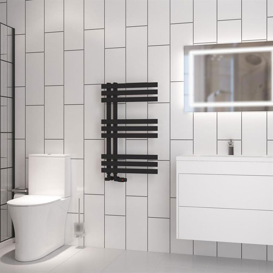 Eastbrook Hurley 800 x 500 Matt Black Designer Towel Rail - 89.1711