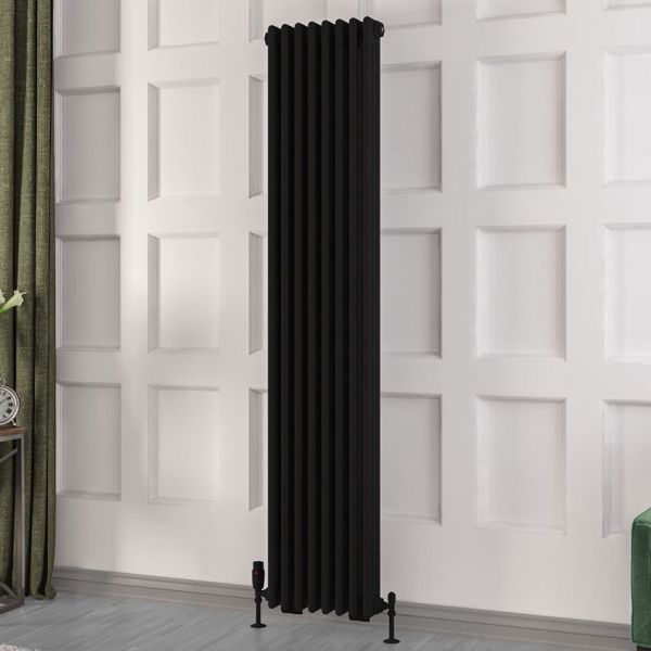 Eastbrook Rivassa 1800 x 383 Matt Black 3 Column Radiator - 81.0235