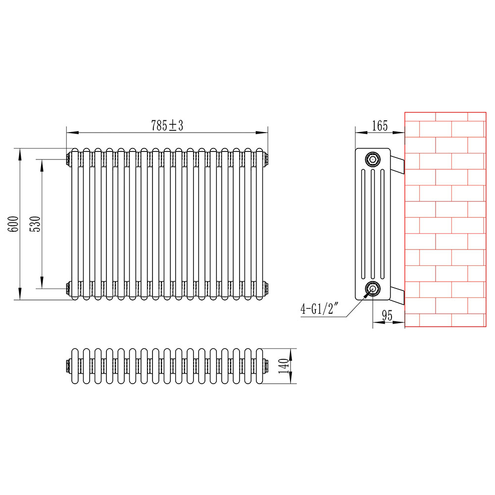 Eastbrook Rivassa 600 x 785 Matt Black 4 Column Radiator - 81.0243