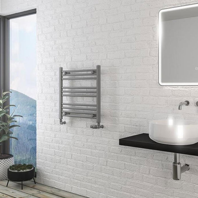 Eastbrook Wingrave 600 x 600mm Straight Matt Grey Towel Rail - 89.1414