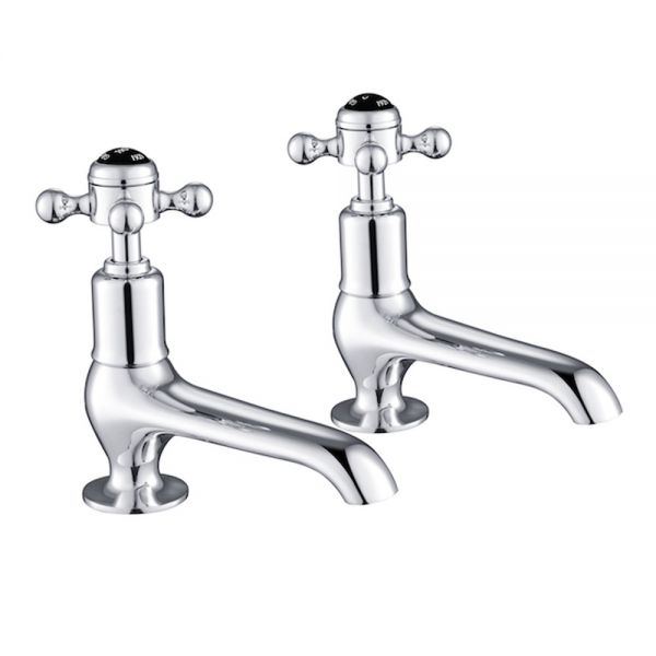 JTP Grosvenor Cross Chrome Long Nose Basin Pillar Taps with Black ...