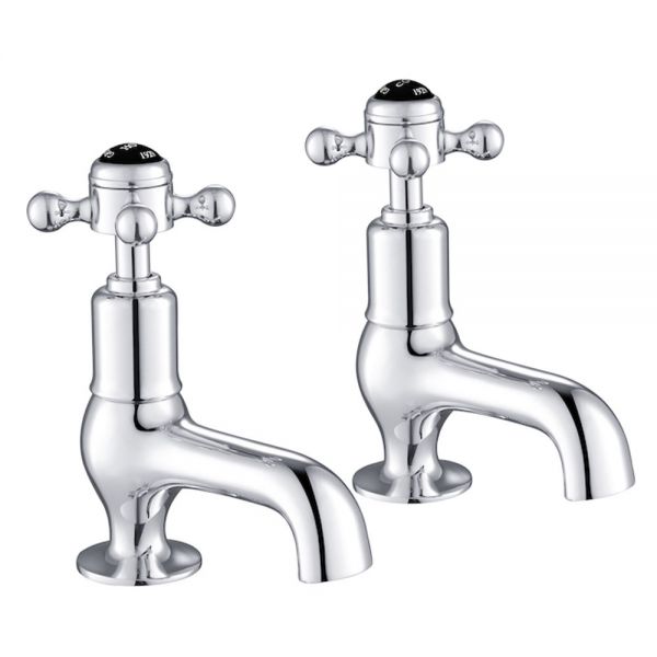 JTP Grosvenor Cross Chrome Basin Pillar Taps and Black Indices - GB76025