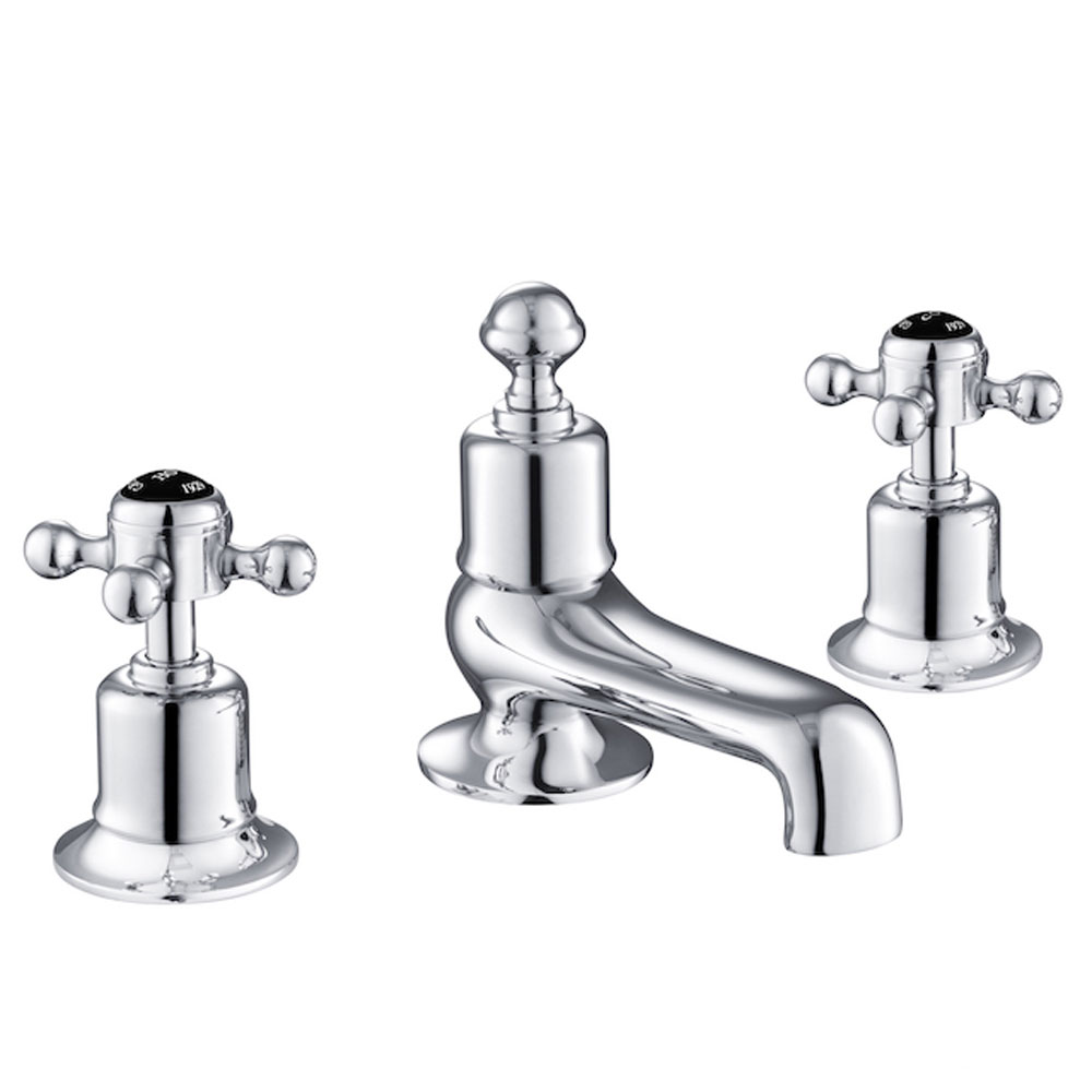 JTP Grosvenor Cross Chrome 3 Hole Deck Mounted Bath Filler Tap with Black Indices - GB76095