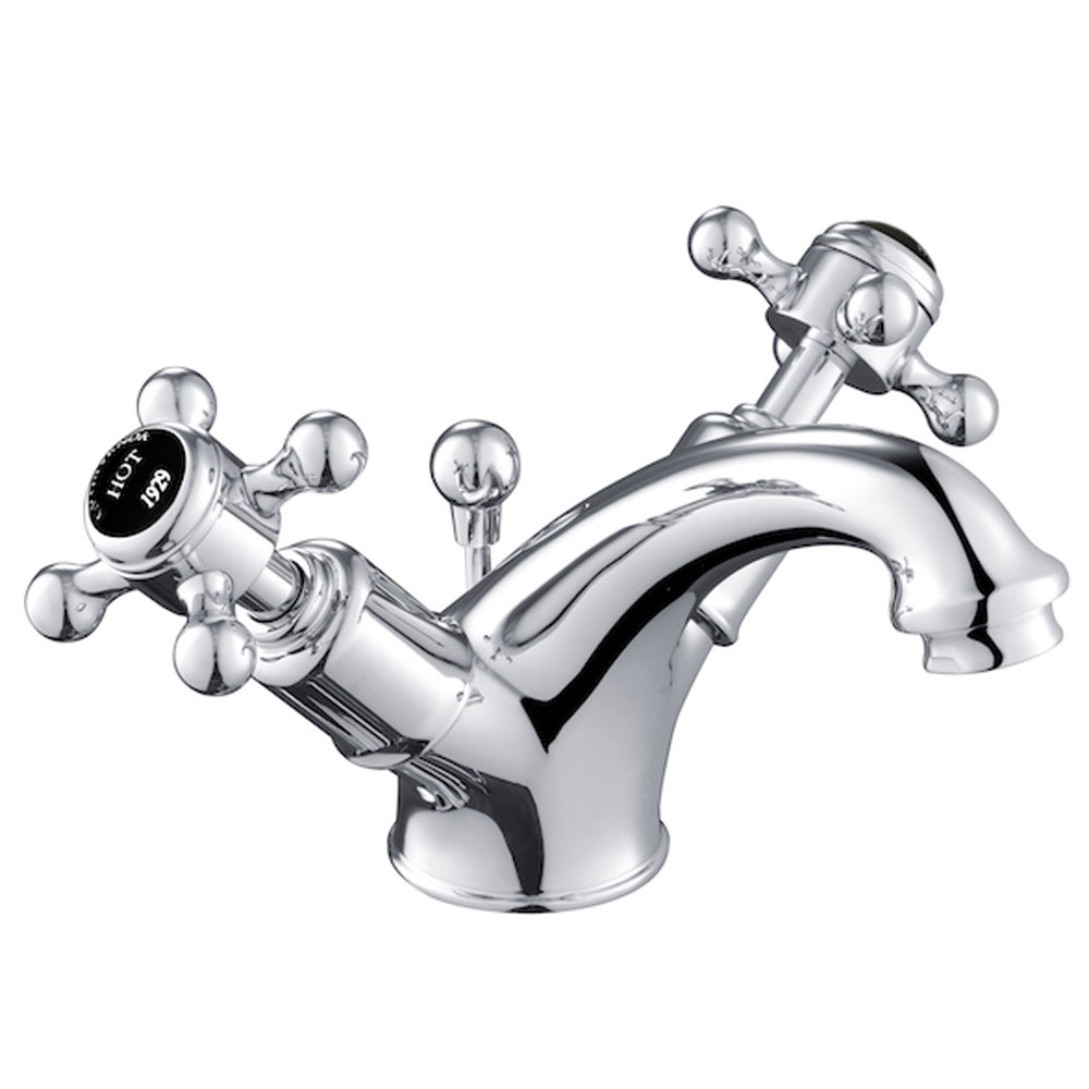 JTP Grosvenor Cross Chrome Basin Mixer Tap with Pop Up Waste and Black ...