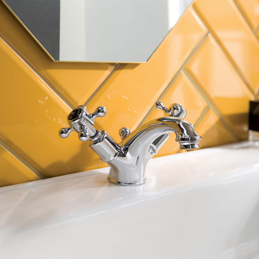 JTP Grosvenor Cross Chrome Basin Mixer Tap with Pop Up Waste and Black Indices - GB76169