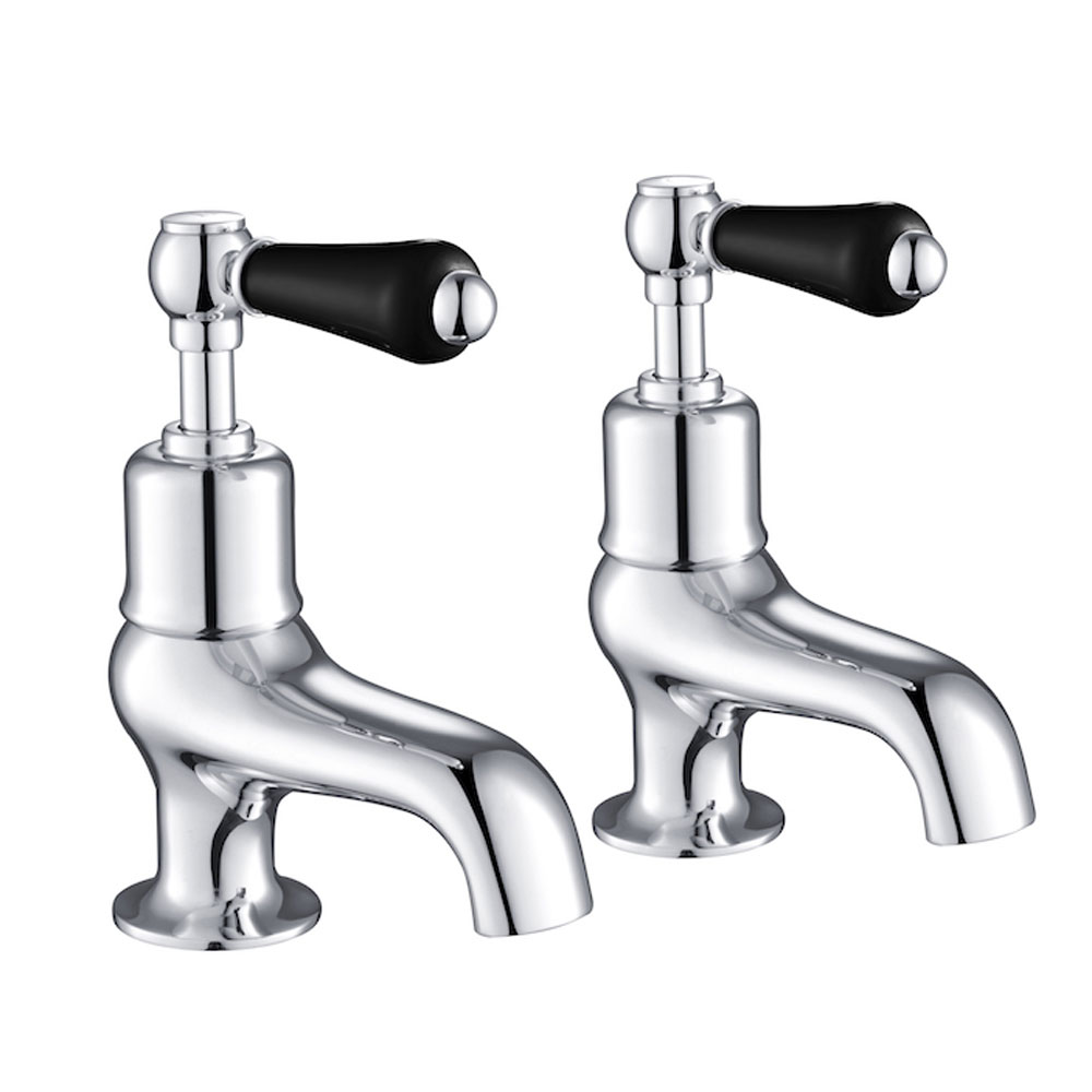 JTP Grosvenor Lever Chrome Bath Pillar Taps with Black Lever - GB85015