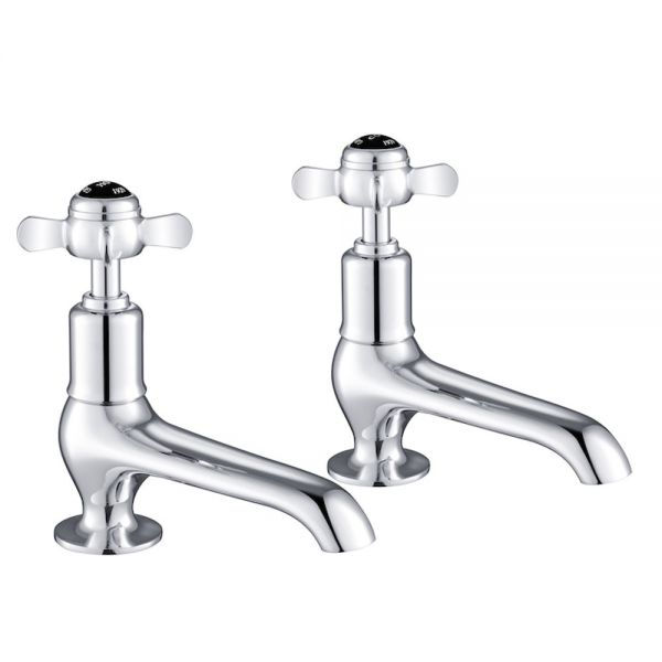 JTP Grosvenor Pinch Chrome Long Nose Basin Pillar Taps with Black Indices - GB98011