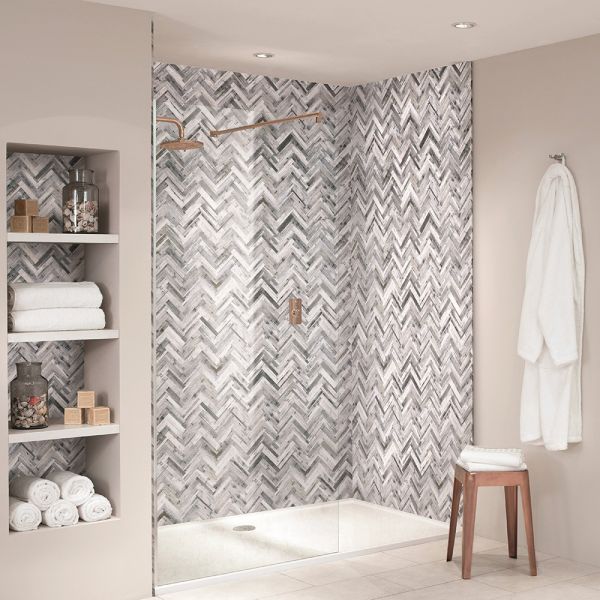 Nuance Small Corner Herringbone Whitewash Waterproof Wall Panel Pack ...