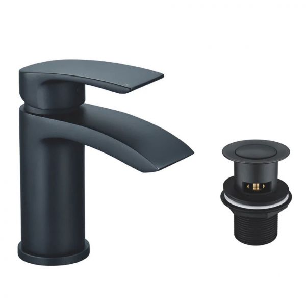 Highlife Coll Matt Black Mono Basin Mixer Tap with Waste - 17213B