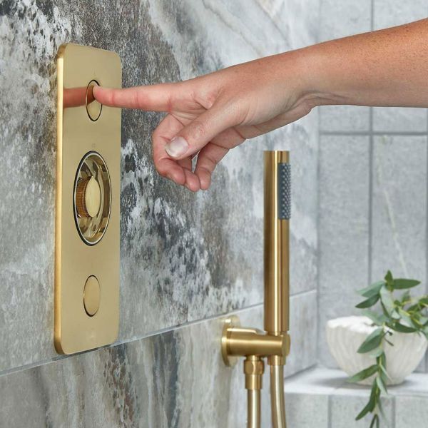 Vado Individual Zone Vertical Brushed Gold 2 Outlet Push Button ...