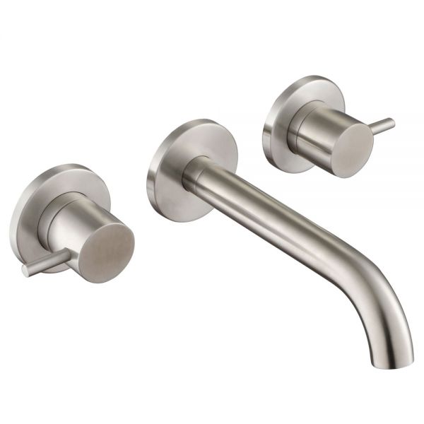 JTP Inox Stainless Steel 3 Hole Wall Mounted Basin Mixer Tap - IX089A