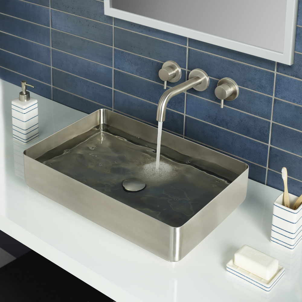 JTP Inox Stainless Steel 3 Hole Wall Mounted Basin Mixer Tap - IX089A