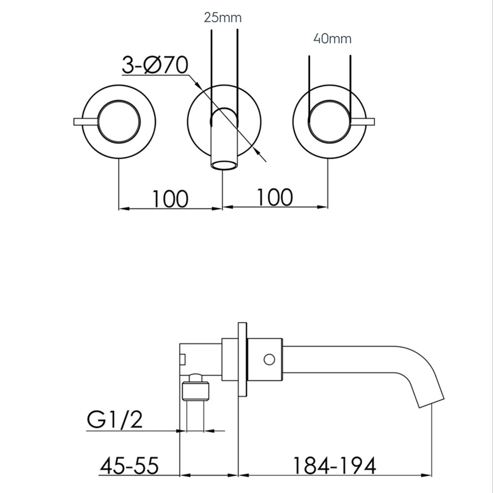 JTP Inox Stainless Steel 3 Hole Wall Mounted Basin Mixer Tap - IX089A