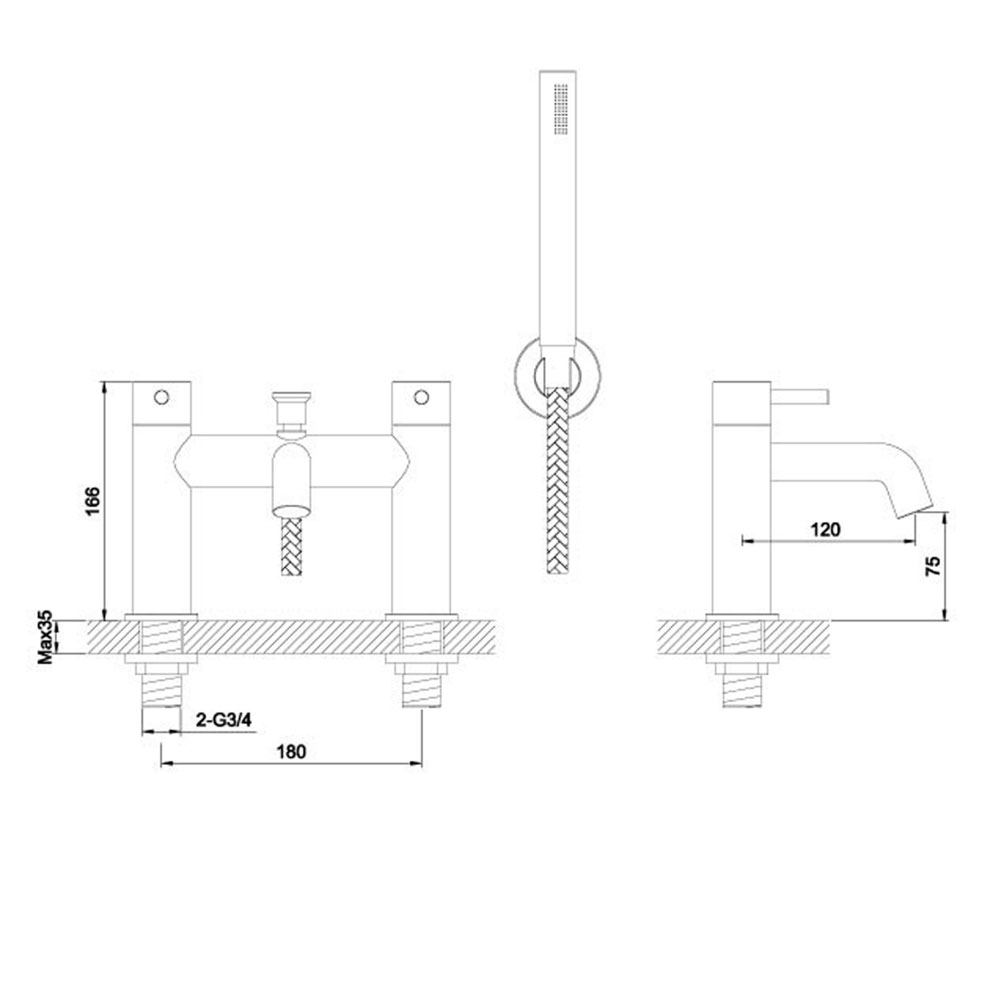 JTP Inox Stainless Steel Deck Mounted Bath Shower Mixer Tap - IX275