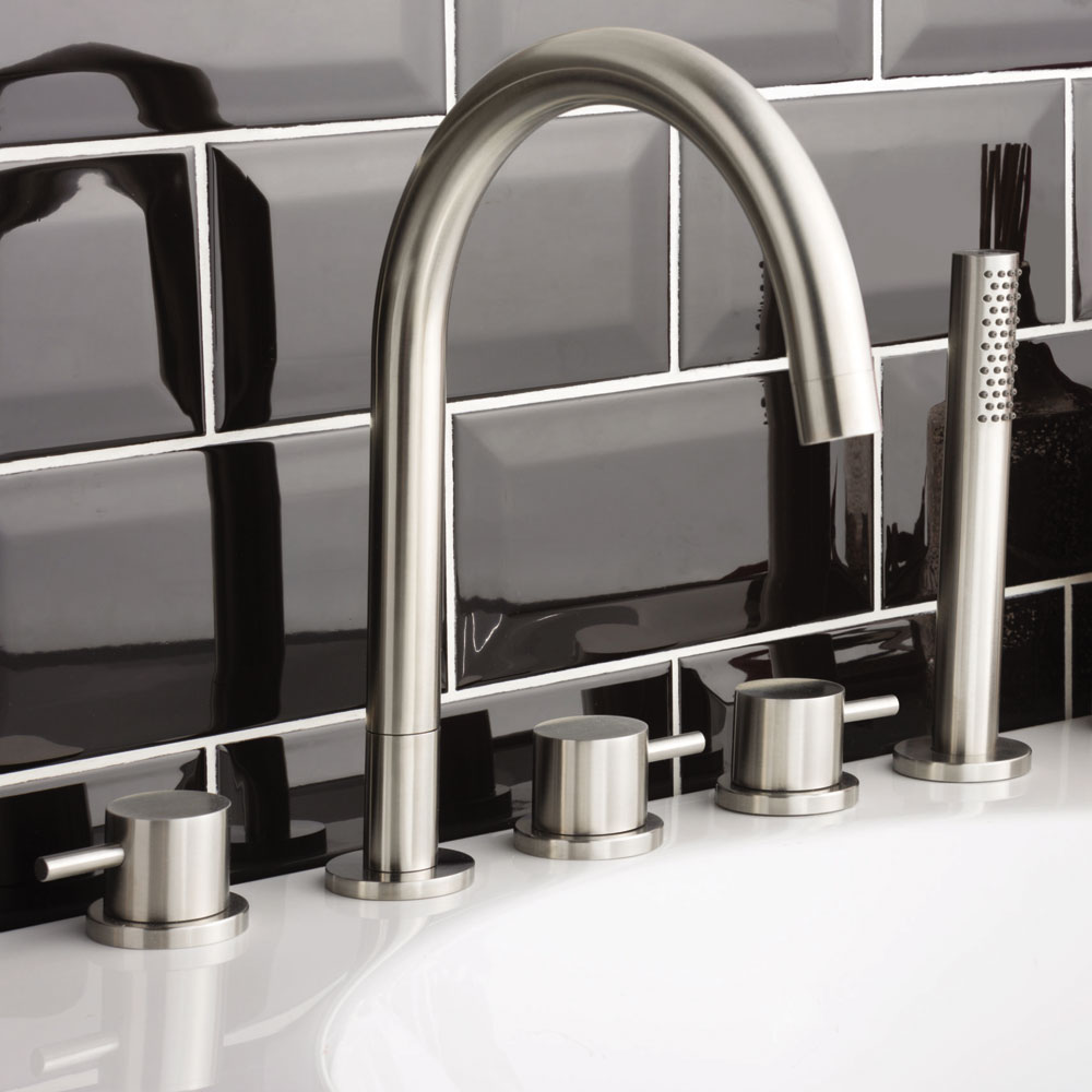 JTP Inox Stainless Steel 5 Hole Deck Mounted Bath Shower Mixer Tap - IX277A
