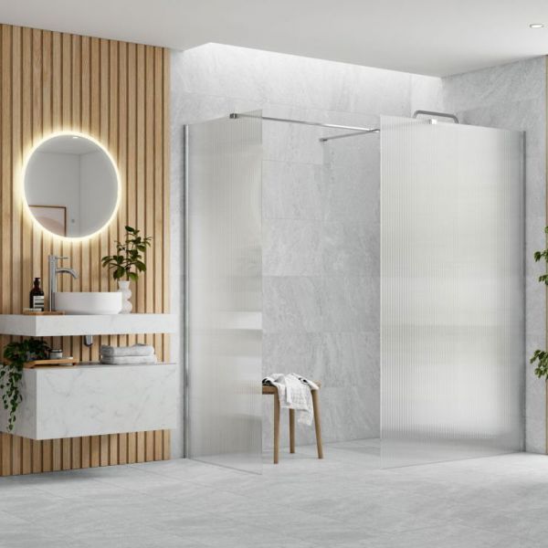 Moods Splash Chrome 8mm Fluted Wet Room Panel 900 Wide - MOOD107530