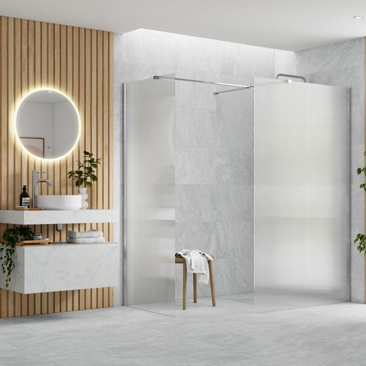 Moods Splash Chrome 8mm Fluted Wet Room Panel 900 Wide - MOOD107530