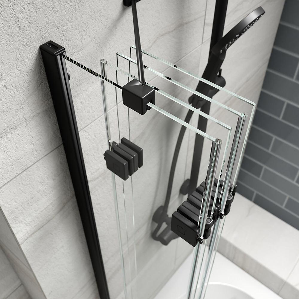Kudos Inspire Matt Black Four Panel In Fold Bath Screen Left Hand