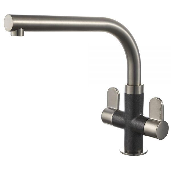 Clearwater Miram Twin Lever Brushed Nickel Onyx Black Monobloc Kitchen ...