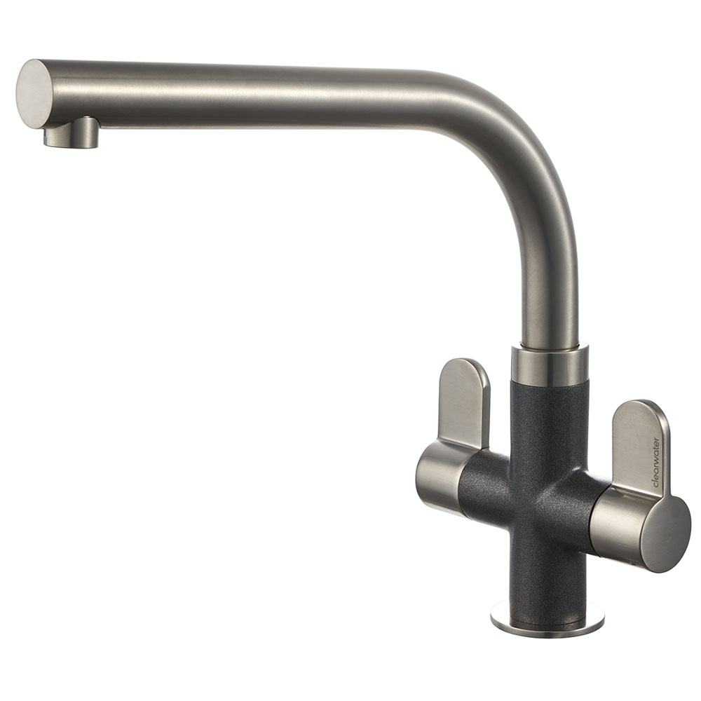 Clearwater Miram Twin Lever Brushed Nickel Onyx Black Monobloc Kitchen ...