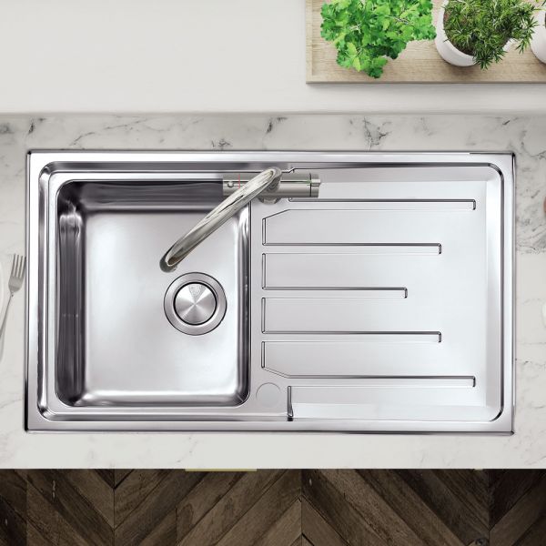 Clearwater Monza 1 Bowl Inset Stainless Steel Kitchen Sink with Drainer ...