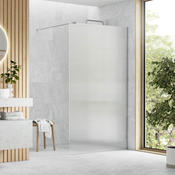 Moods Splash Chrome 8mm Fluted Wet Room Panel 800 Wide - MOOD107529