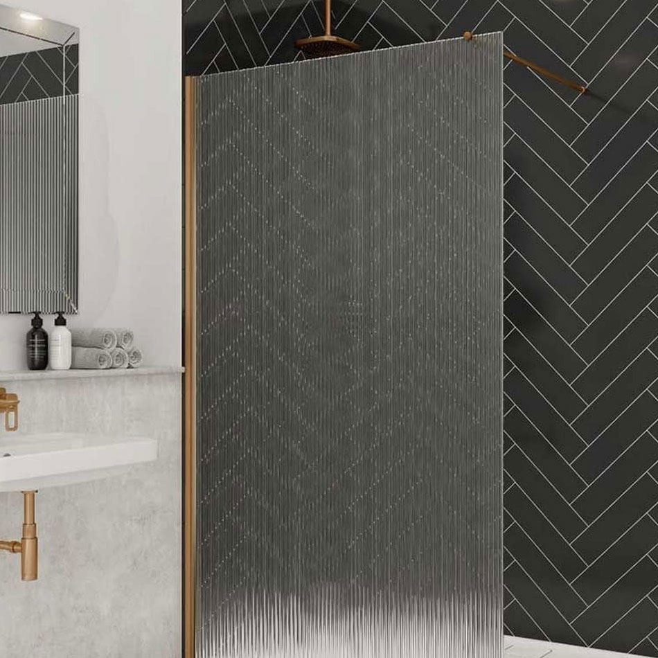 Merlyn Brushed Bronze 8mm Fluted Glass Wetroom Panel 1100 Wide - 8WFL11BBZ