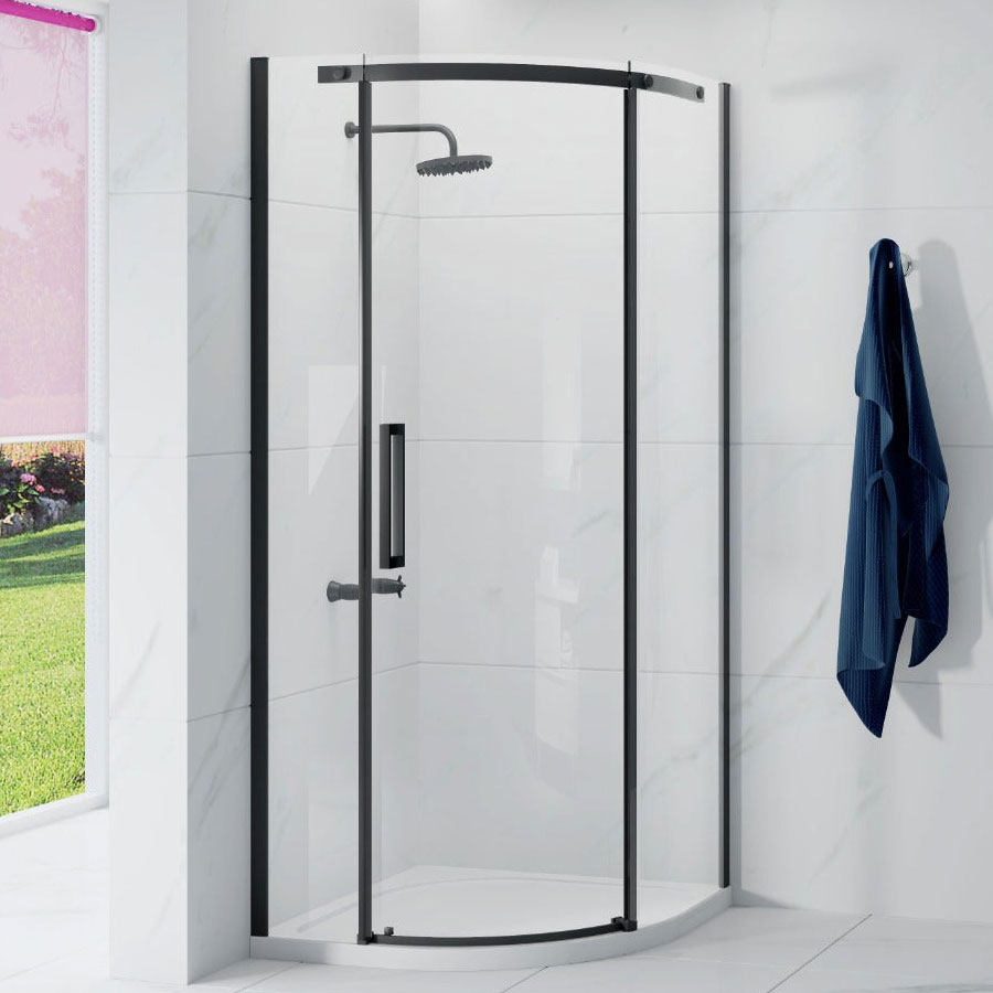 Merlyn Ionic Essence Frameless Black Quadrant Shower Enclosure 900 x ...
