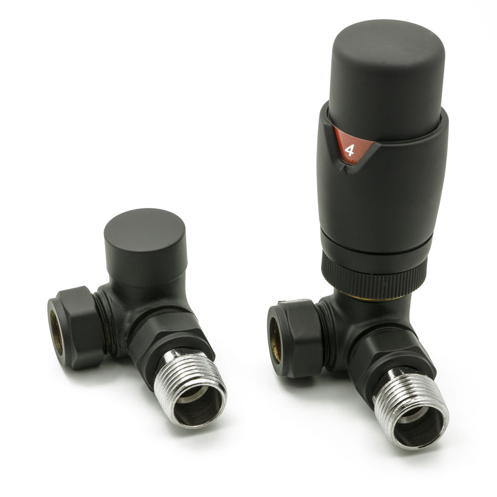 Reina Modal Black Corner TRV Radiator Valves with Lockshield - VLV-MDLKC