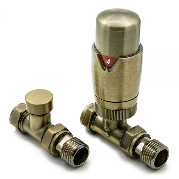Reina Modal Bronze Straight TRV Radiator Valves with Lockshield - VLV-MDLZS