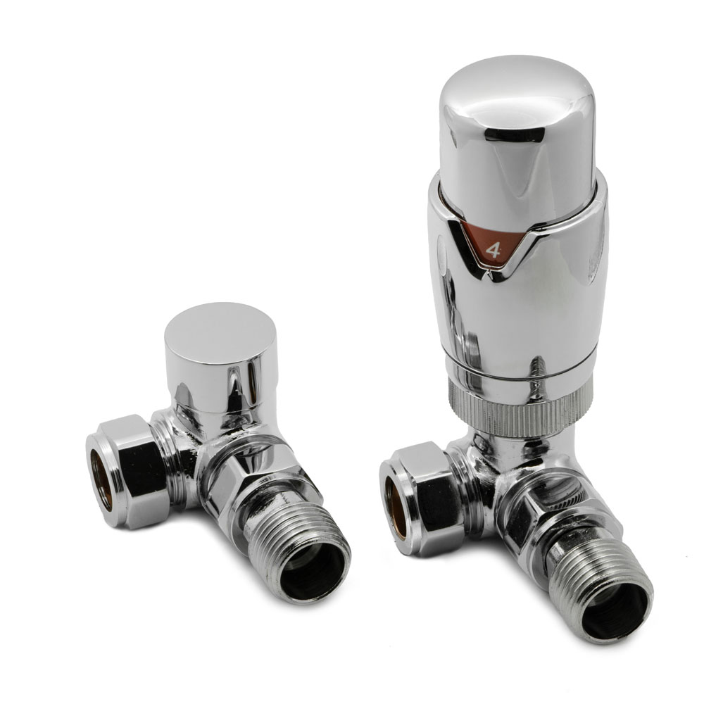 Reina Modal Chrome Corner TRV Radiator Valves with Lockshield - VLV-MDLCC