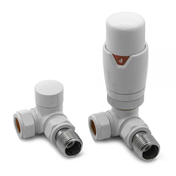 Reina Modal White Corner TRV Radiator Valves with Lockshield - VLV-MDLWC