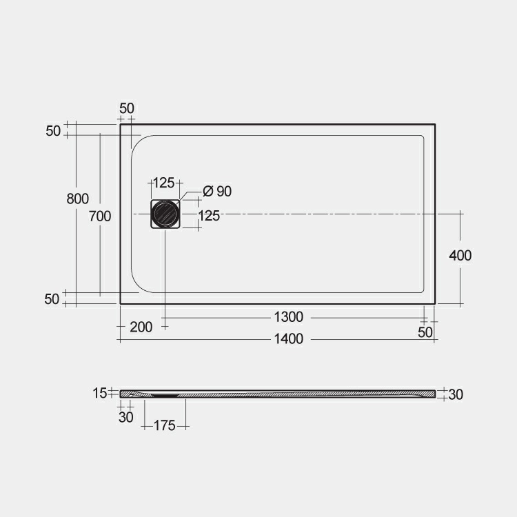 Rak Feeling Greige Stone Effect 1400 x 800 Rectangular Shower Tray ...