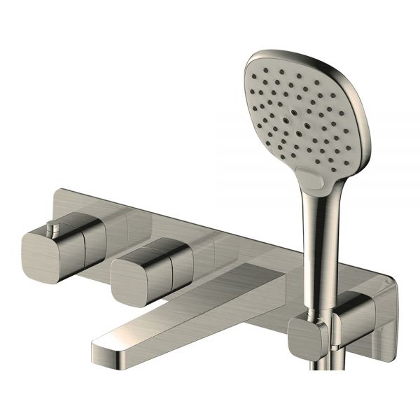 Rak Petit Square Thermostatic Bath Shower Mixer Tap - Brushed Nickel ...