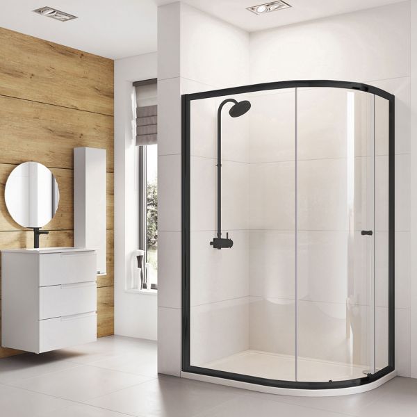 Roman Showers Haven 6 Black Single Door Offset Quadrant Enclosure 1000 x 800mm - H3SQ810CB