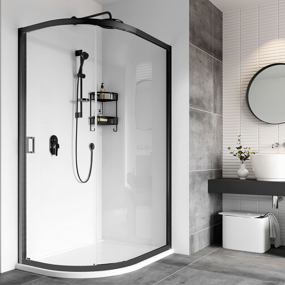 Roman Showers Haven 8 Black One Door Offset Quadrant Enclosure 1000 x ...