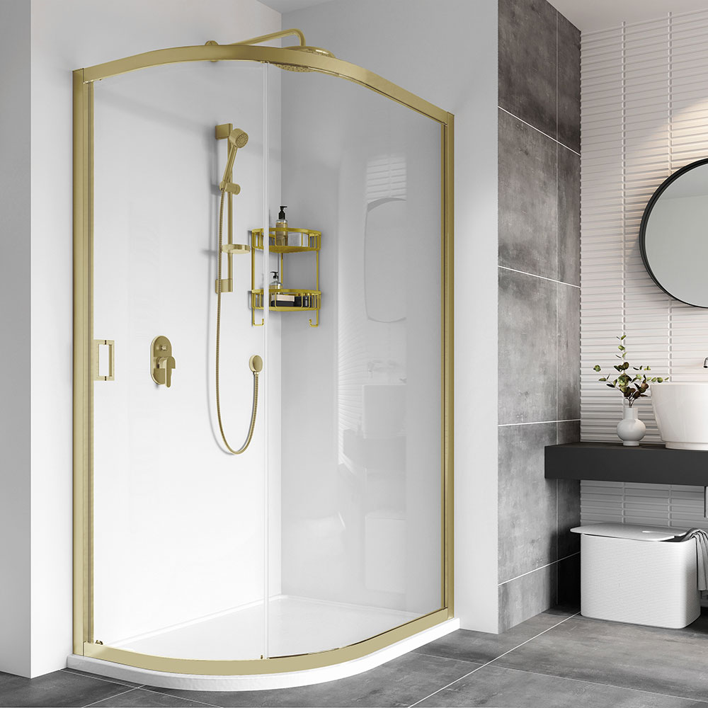 Roman Showers Haven 6 Brushed Brass Single Door Offset Quadrant ...