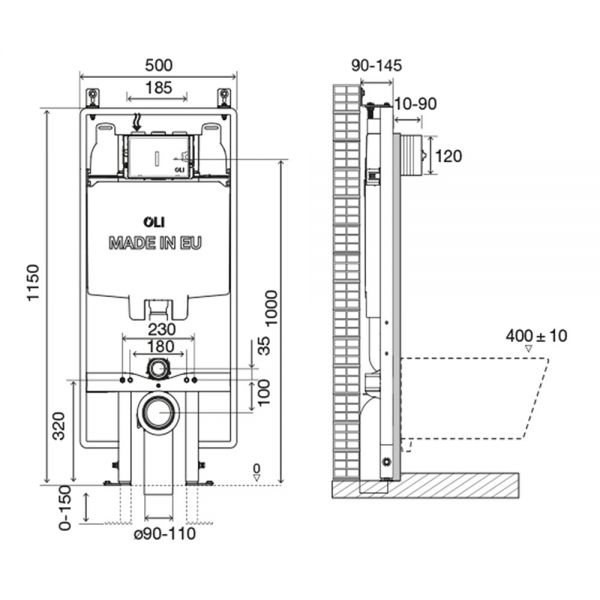 JTP Slim Wall Mounted WC Frame and Dual Flush Cistern 1200mm - SLWCF1200