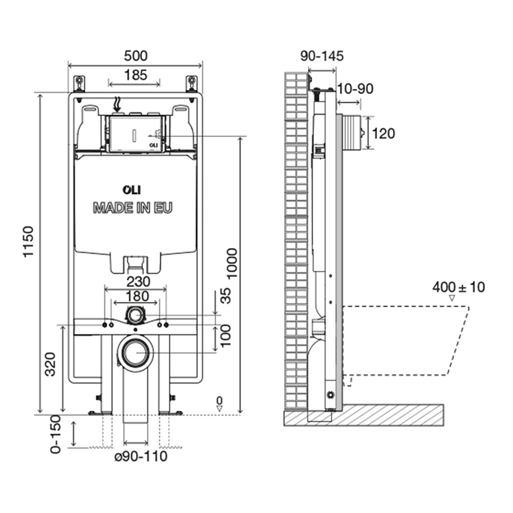 JTP Slim Wall Mounted WC Frame and Dual Flush Cistern 1200mm - SLWCF1200