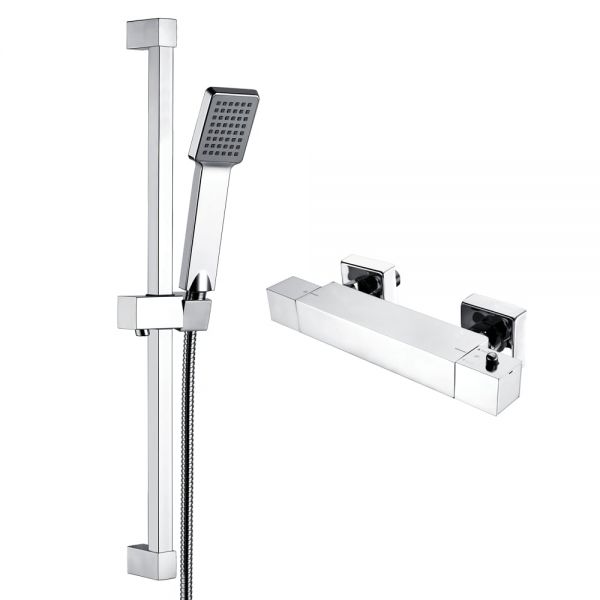 Trisen Piron Chrome Square Thermostatic Exposed Bar Valve Single Outlet