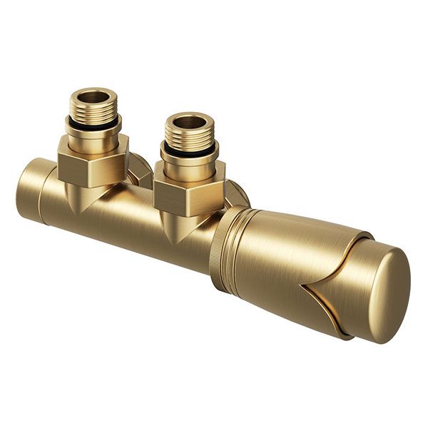 Abacus Ultima Euro50 Brushed Brass Angled 50mm Thermostatic Radiator ...