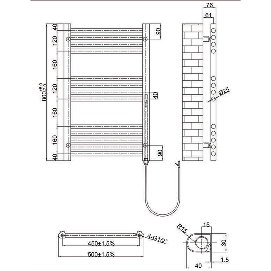 JTP VOS 800 x 500 Brushed Bronze Electric Towel Rail - VOSEL80BRZ