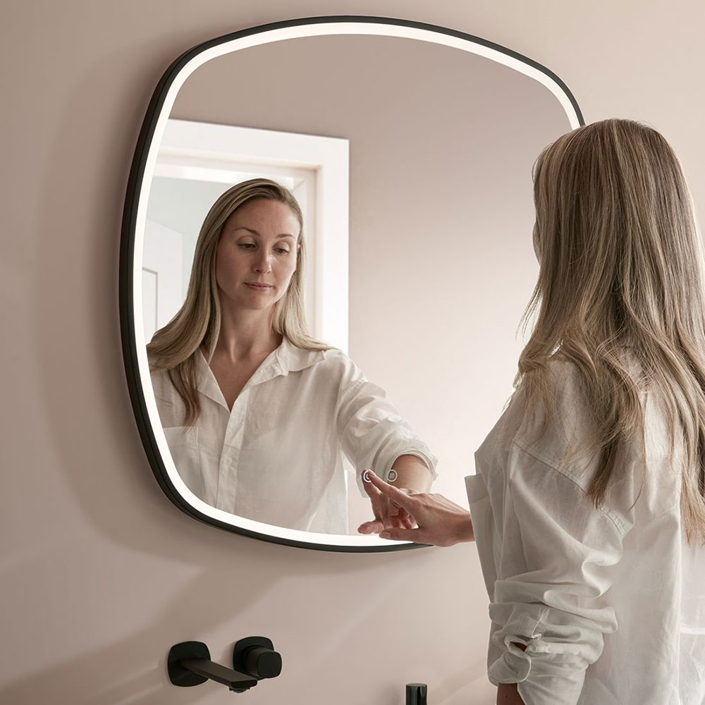 Vado Cameo Matt Black 800mm Illuminated Soft Square Bathroom Mirror