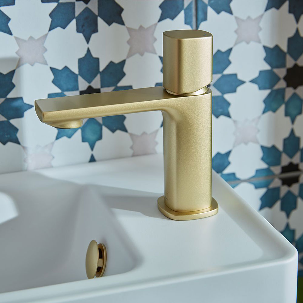 Vado Cameo Leverless Satin Brass Cloakroom Mono Basin Mixer Tap with ...