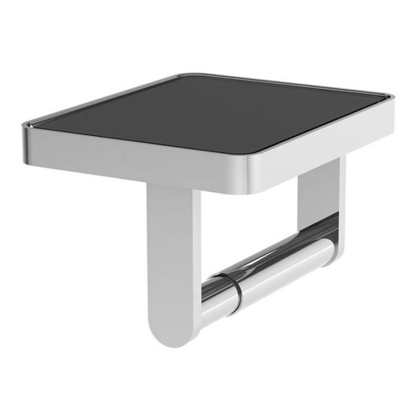 Vado Cameo Chrome Toilet Roll Holder with Black Glass - MUS-180-BLK-CP