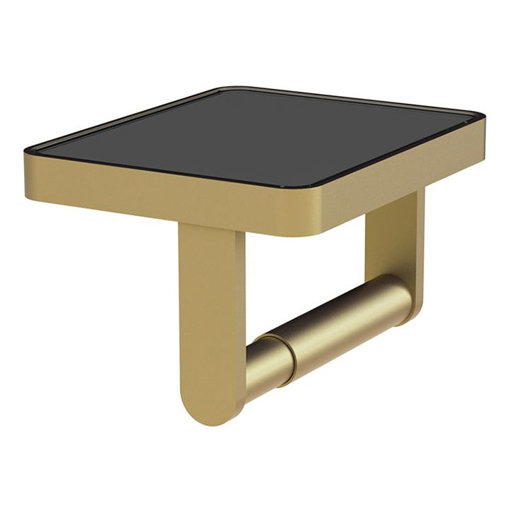 Vado Cameo Satin Brass Toilet Roll Holder with Black Glass - MUS-180 ...
