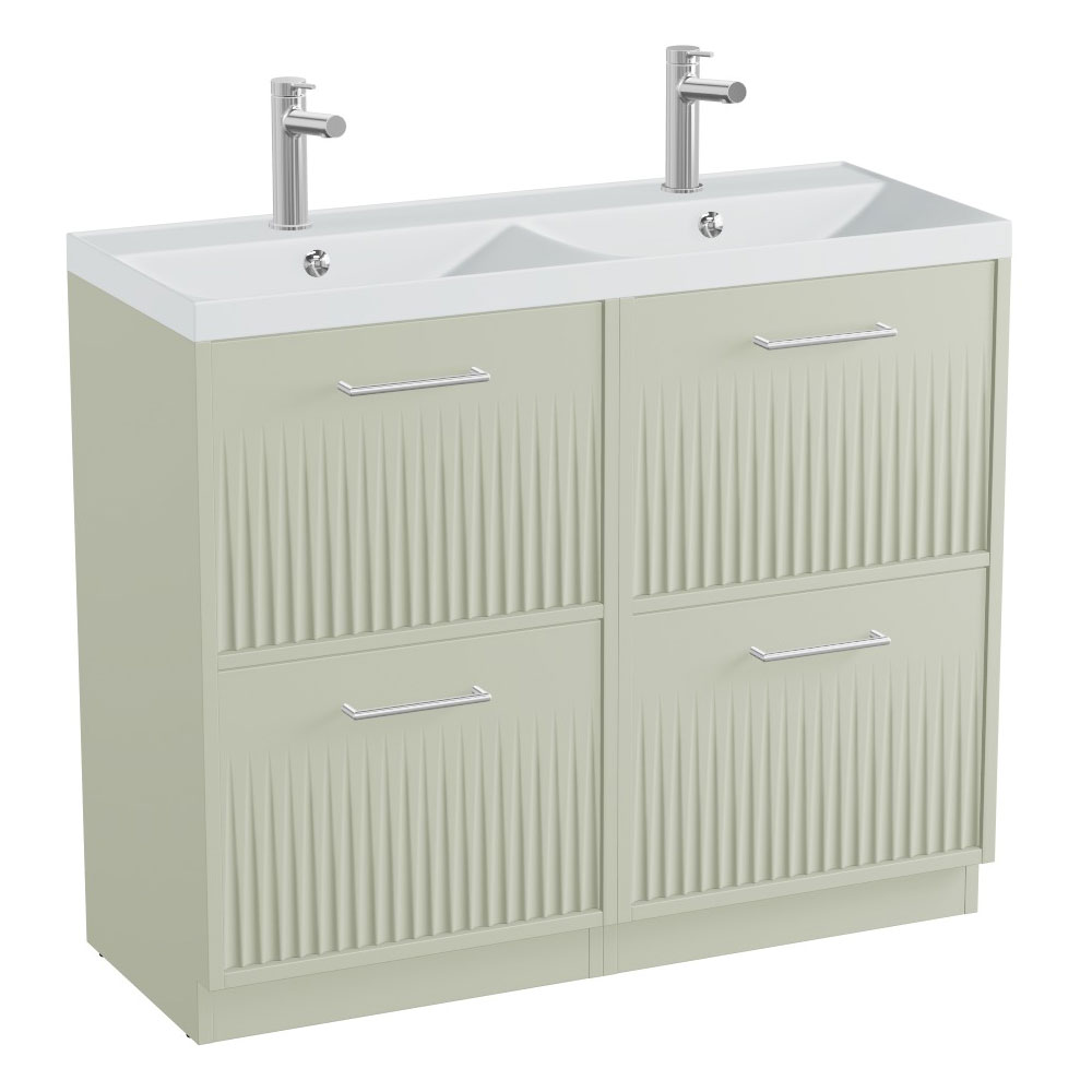 Vado Safari Floor Mounted Sage Green Fluted Vanity Unit 1000mm - SAF ...